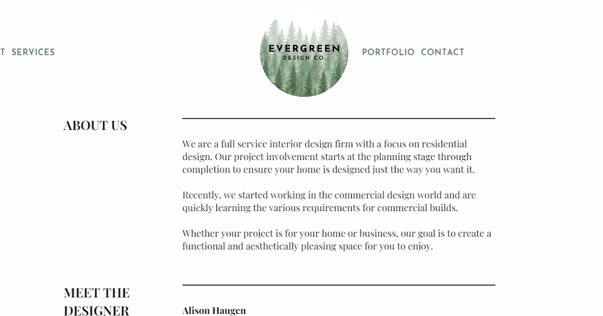 Evergreen Design Co. Website - About